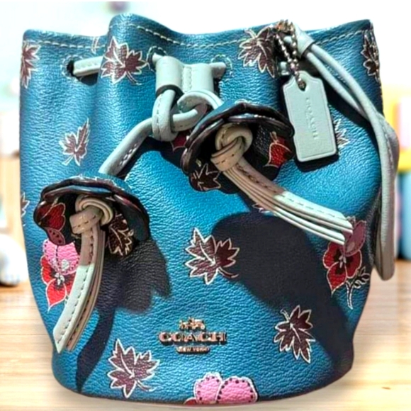 Coach | Bags | Coach Floral Blue Bucket Bagwristlet | Poshmark
